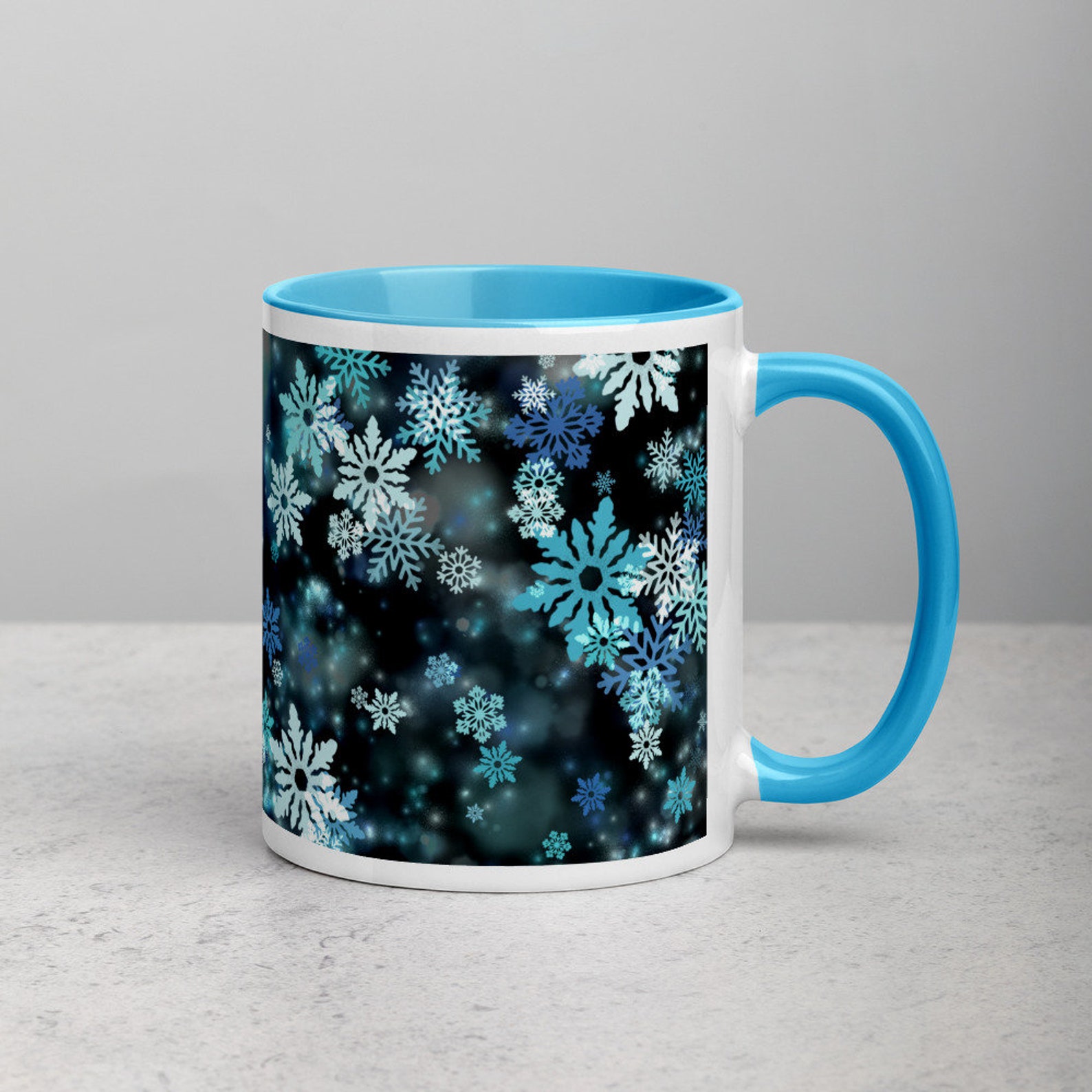 Snowflakes Morning Coffee Mug With Color Inside Ceramic - Etsy