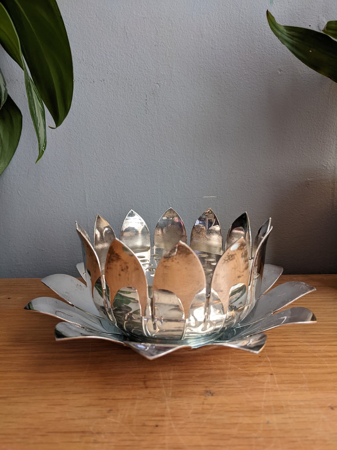 Vintage Silver Plated Lotus Flower Centerpiece With Removable Frog - Etsy