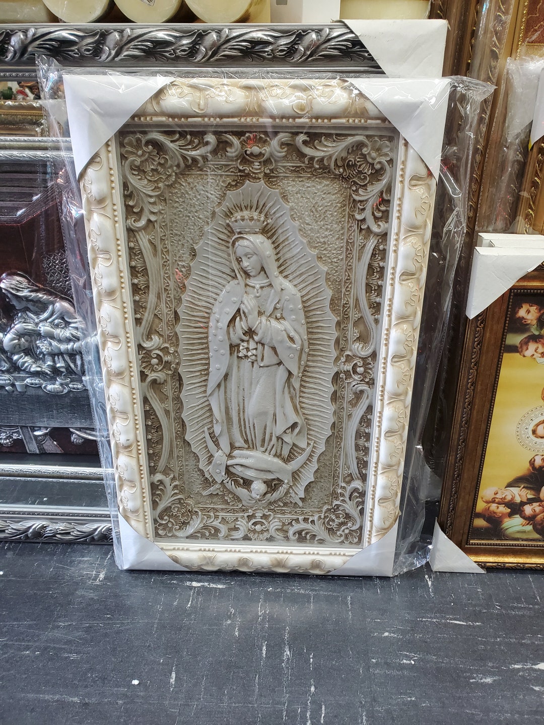 Guadalupe Mary White Frame 3D Double Frame 16x27 Inches - Etsy