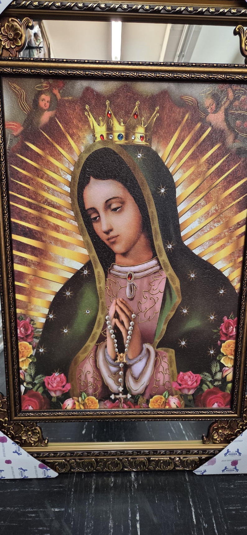 Virgen De Guadalupe Gold Mirrored Frame 28x36 Inches Large Frame of ...