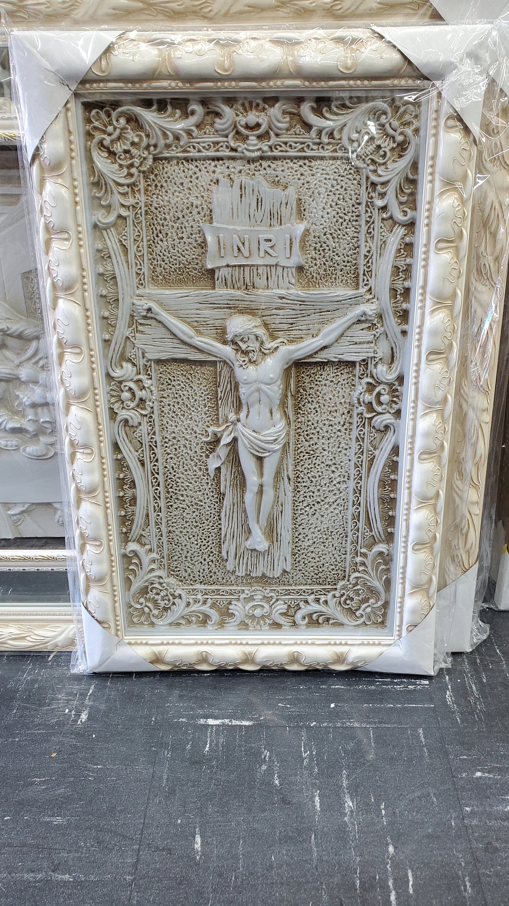 CRUCIFIX Cross Jesus Frame White Frame 3D Double Frame 16x27 Inches ...
