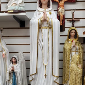 36 Inch 3 Feet Rosa Mistica White and Gold Statue Mystical Rose ...