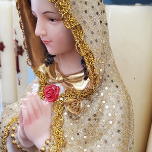 24 Inch Rosa Mistica Gold Cloth Statue Mystical Rose Figurine Catholic ...