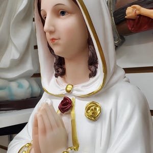 36 Inch 3 Feet Rosa Mistica White and Gold Statue Mystical Rose ...