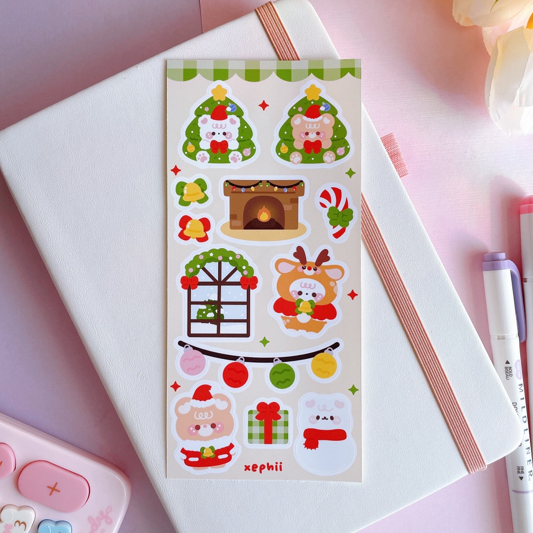 Cute Bear Christmas Sticker Sheet Holiday Sticker Sheet Kawaii Bullet ...