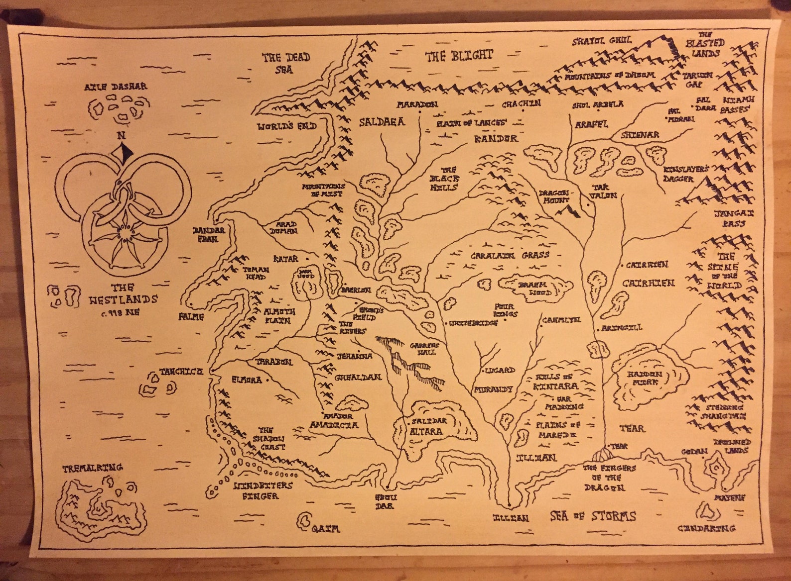 Wheel of Time Westlands A3 Hand Drawn Paper Map Blackstaff | Etsy