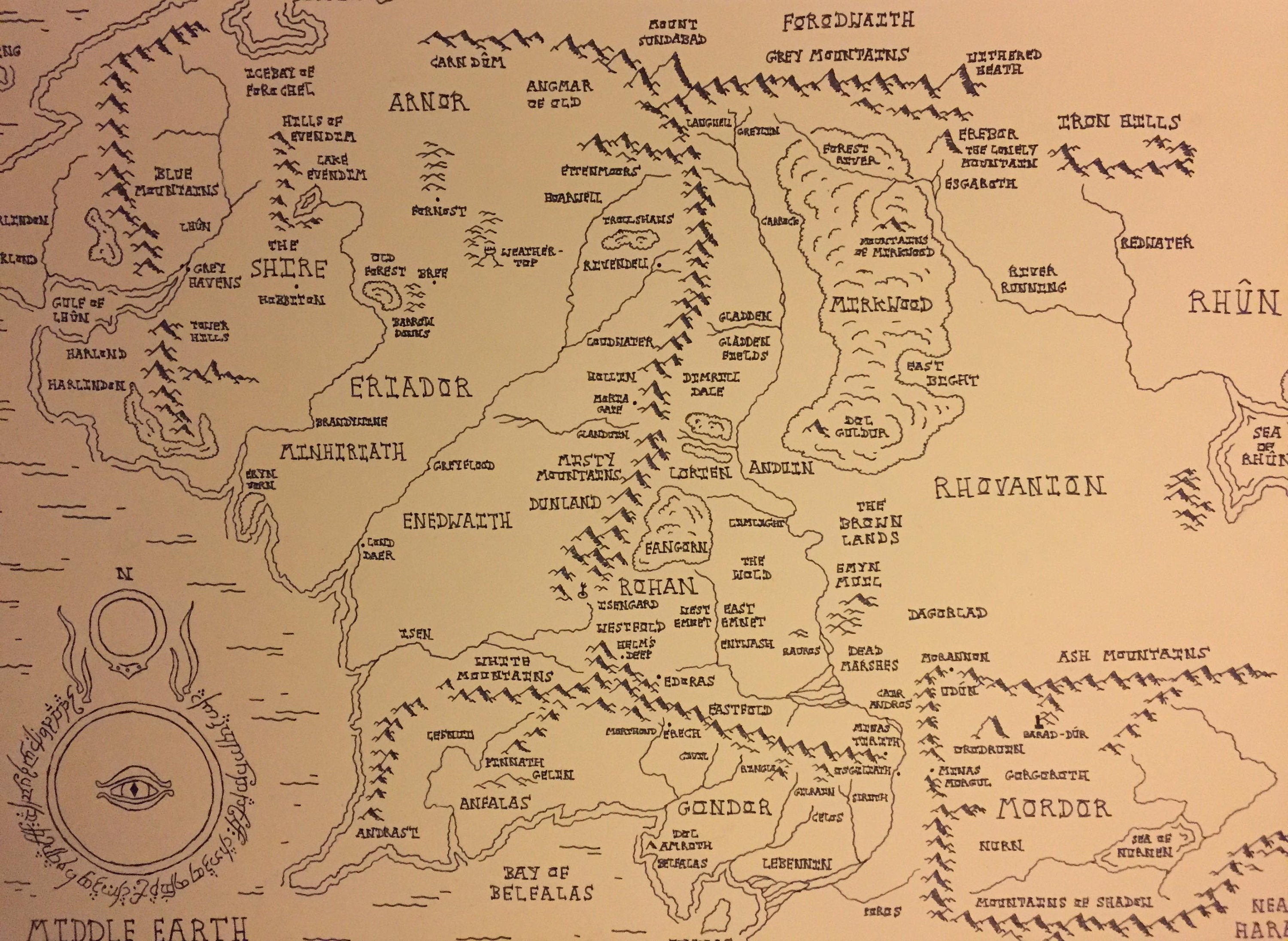 Lord Of The Rings Middle Earth A3 Hand Drawn Paper Map | Etsy