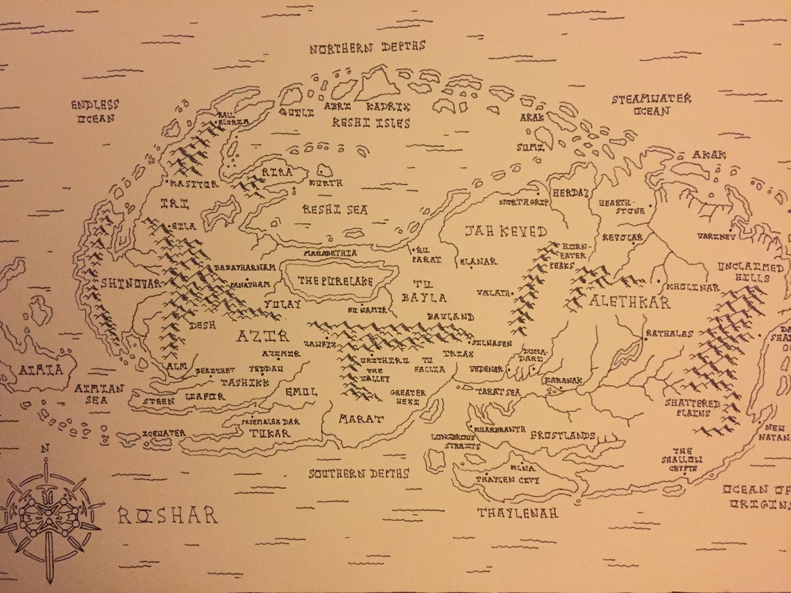 Stormlight Archive Roshar A3 Hand Drawn Paper Map Blackstaff | Etsy