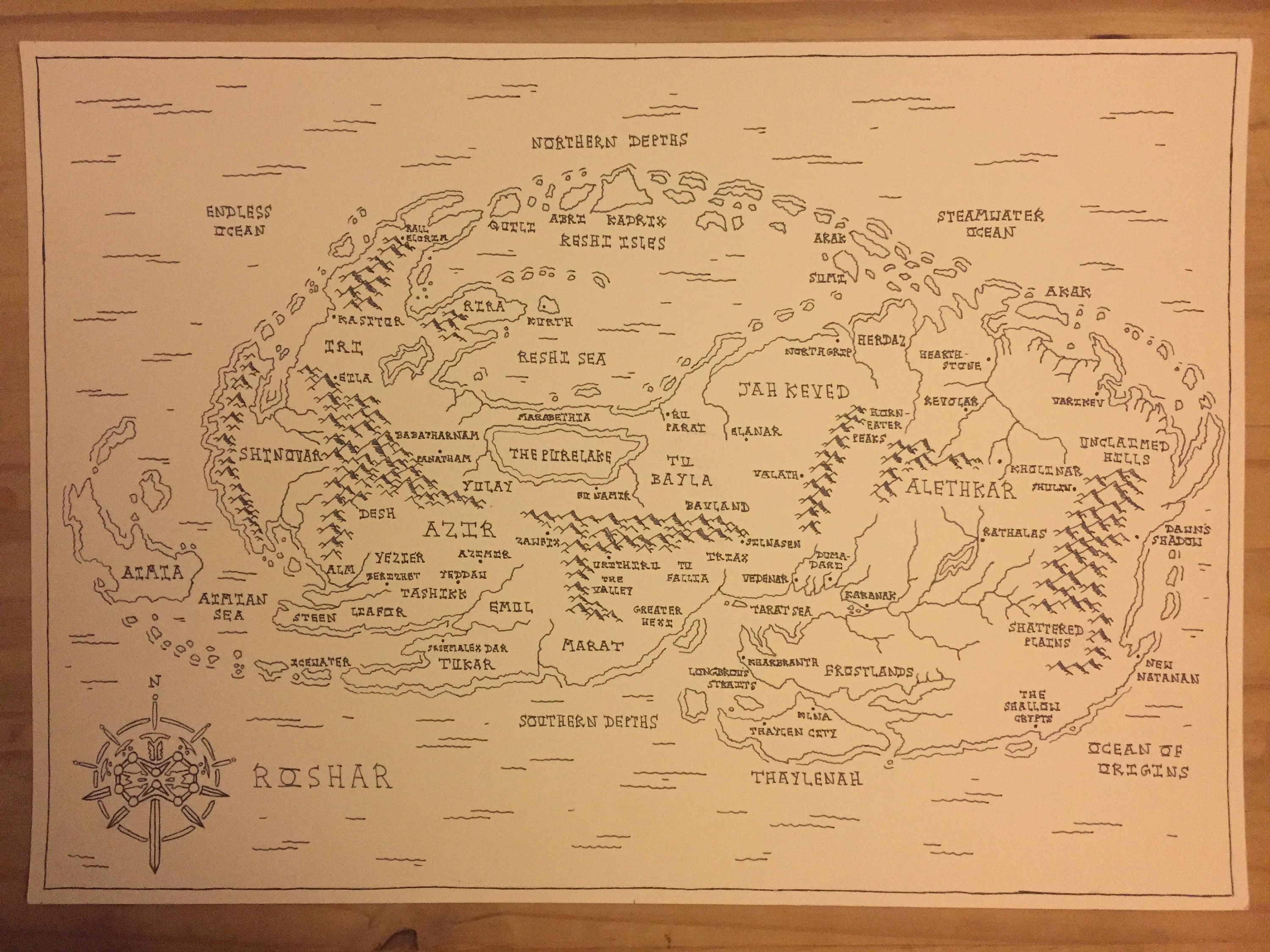 Stormlight Archive Roshar A3 Hand Drawn Paper Map Blackstaff | Etsy
