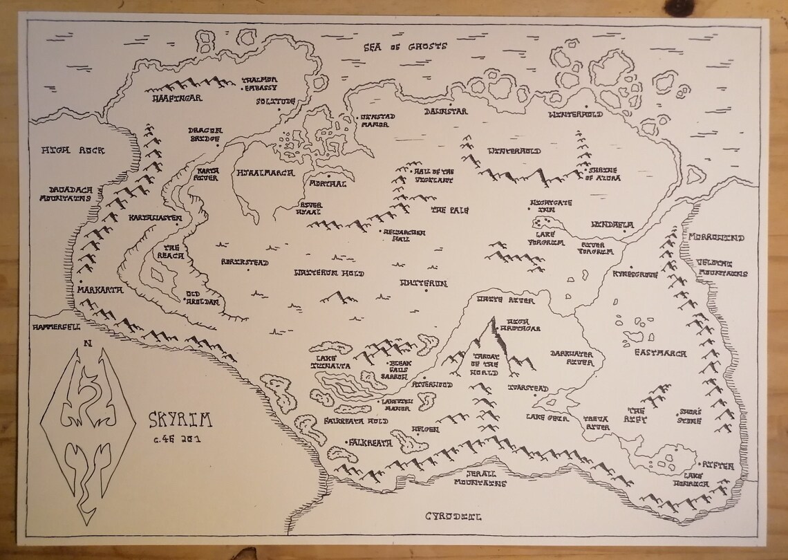 Elder Scrolls Skyrim A3 Hand Drawn Paper Map Blackstaff | Etsy