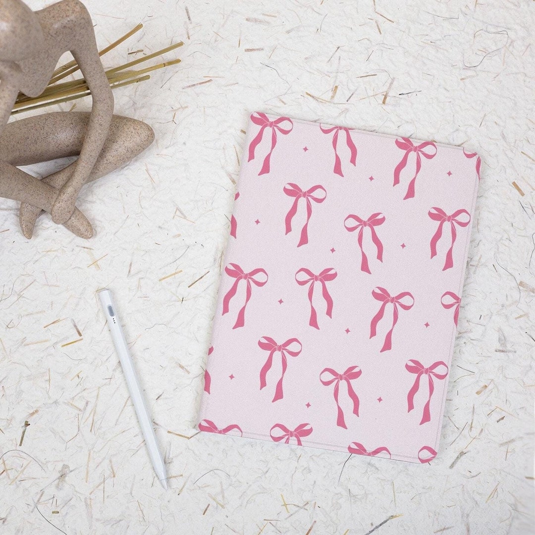 Hot Pink Bows Cute iPad Case With Pencil Holder Cover for 10.2" 10.9 ...