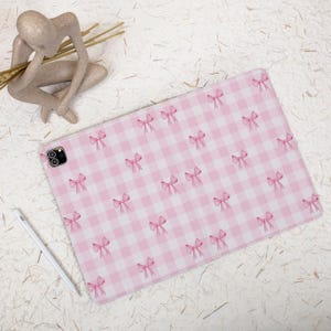 Cute Pink Bows Plaid iPad Case With Apple Pencil Holder Cover for iPad ...