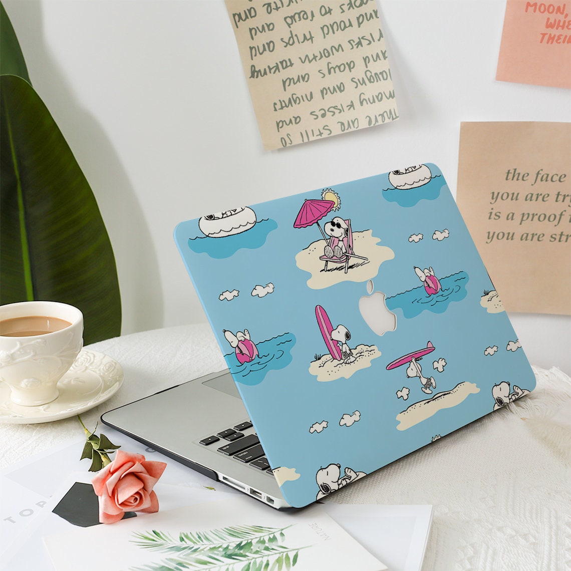 Snoopy Blue Cartoon Sea Laptop Skins Designed & Sold By Mariquilla Feline