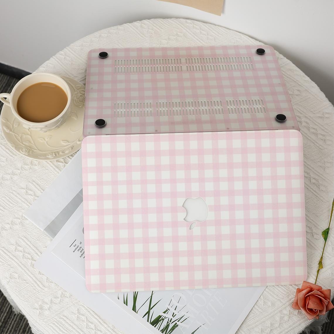 Plaid Pink White Simple Hard Protective MacBook Case Mac Laptop Cover ...