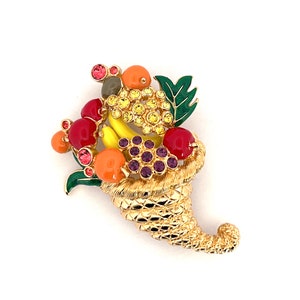 Thanksgiving Cornucopia Horn of Plenty Pin Brooch Style Gold - Etsy