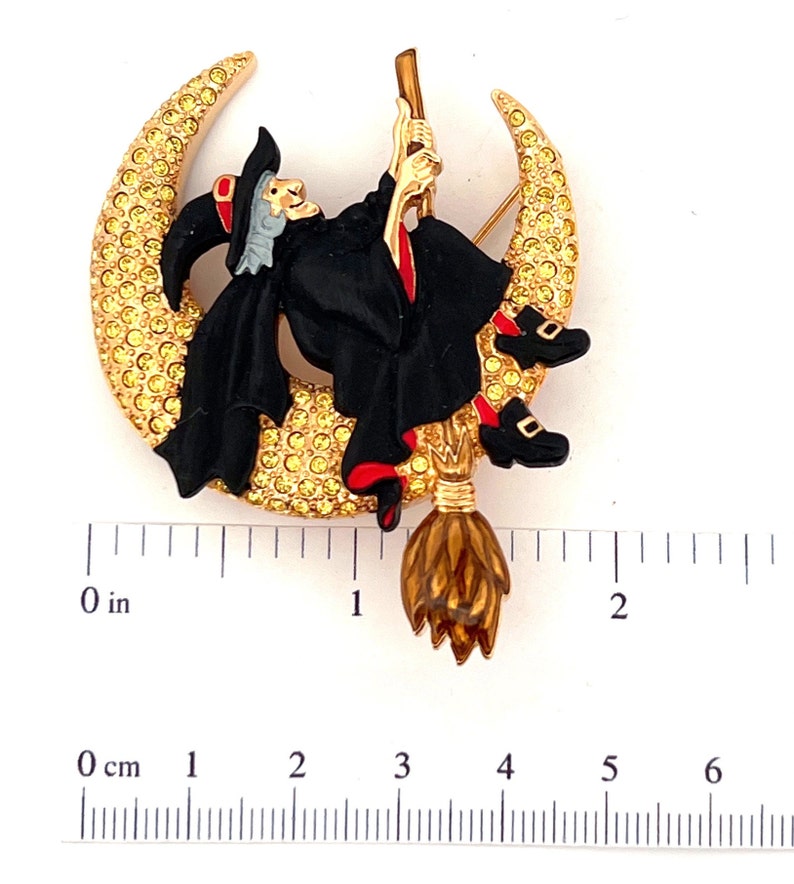 Witch on Broom Pin Brooch Gold Plated Metal Alloy Set With Enamel and ...