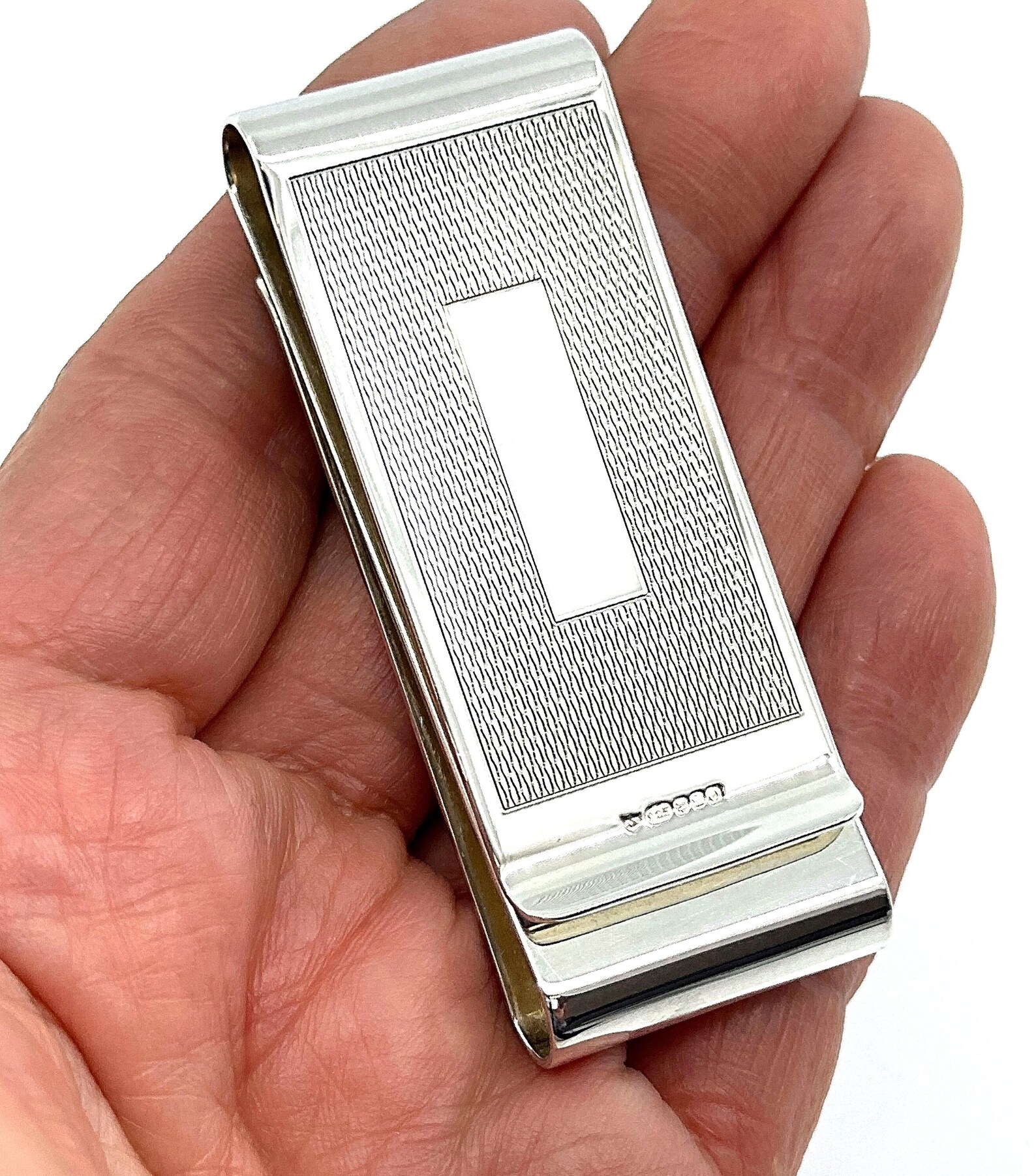 Double Sided Engine Turned Money Clip 925 Sterling Silver English ...