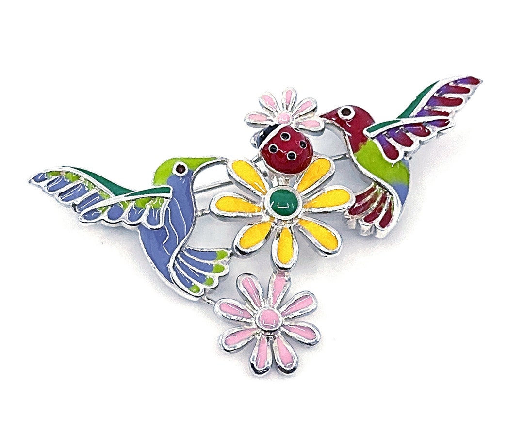 Ladybug Flowers and Birds Brooch Pin Sterling Silver 925 British ...