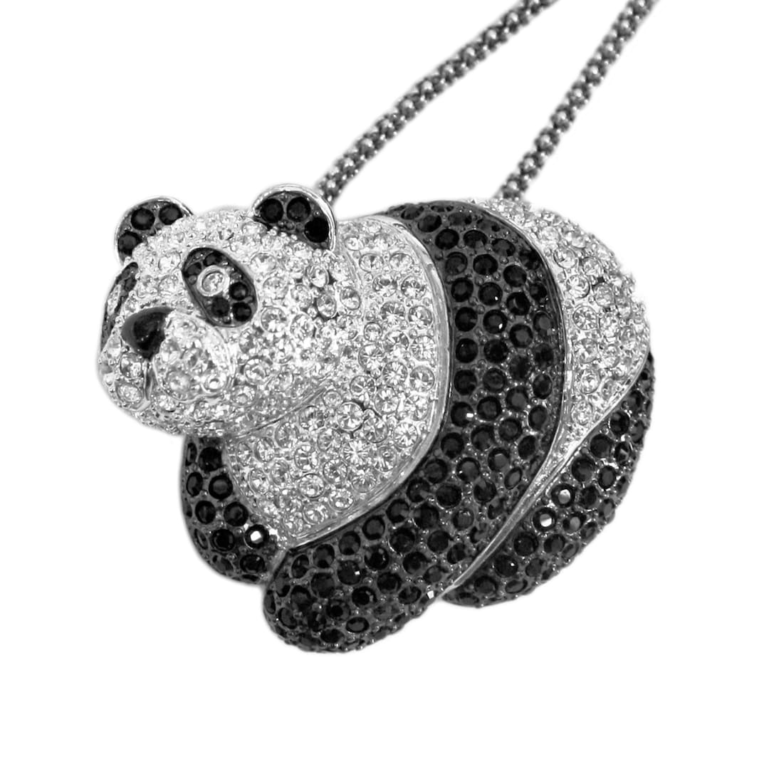 Giant Panda Pin Brooch Pendant Art Deco Style Rhodium Plated Metal ...