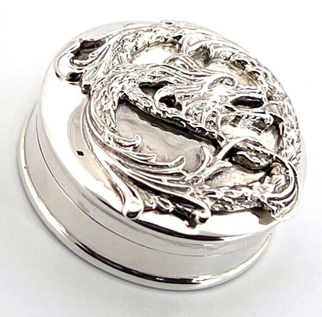 Round Dragon Pill Box 925 Sterling Silver English Hallmarks by ...