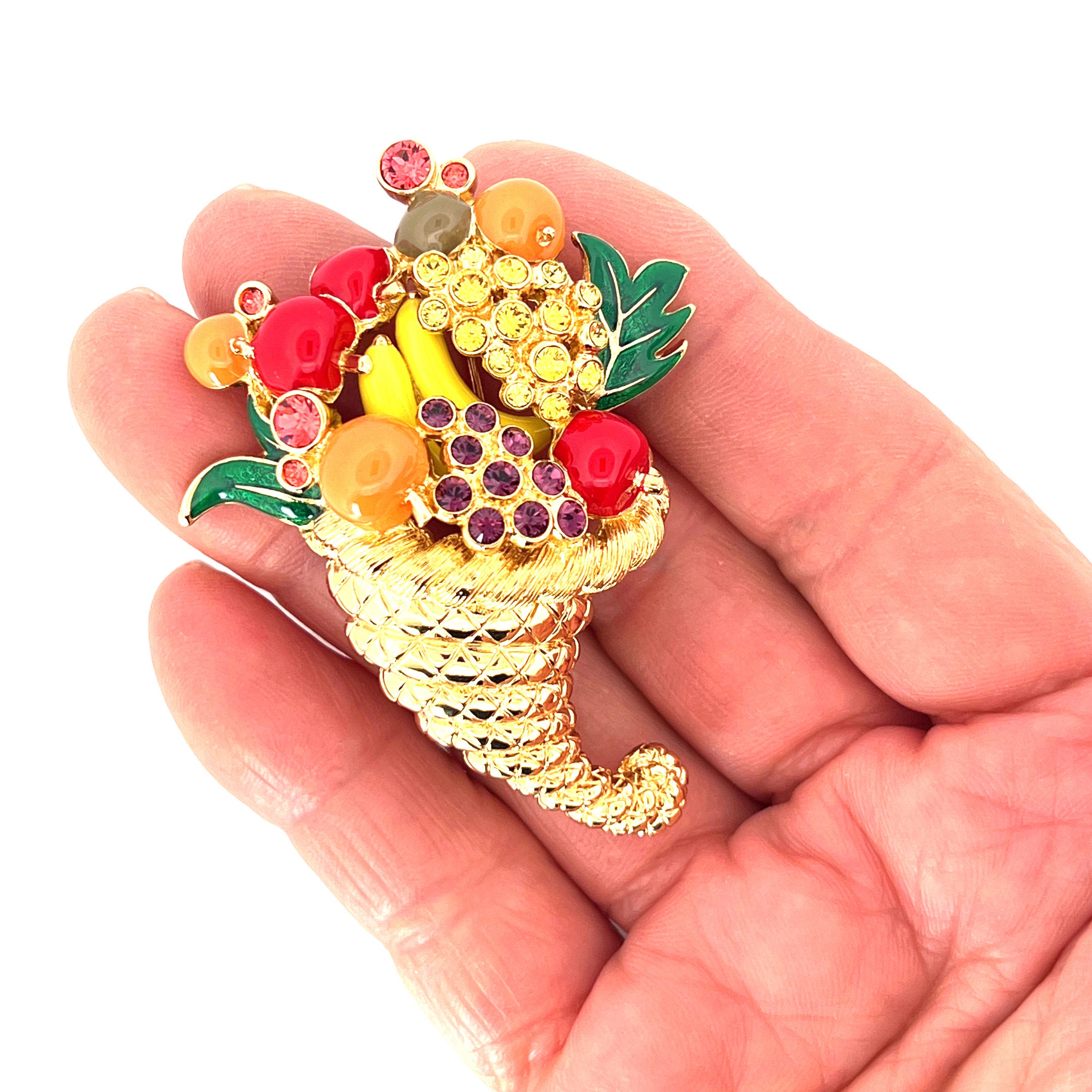Thanksgiving Cornucopia Horn of Plenty Pin Brooch Style Gold Plated Set ...