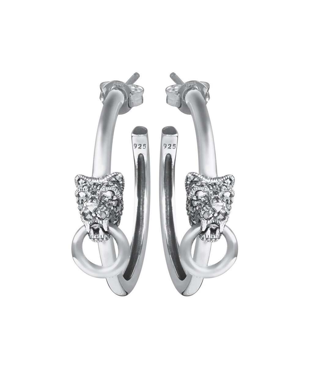 Panther Earrings Art Deco Style 925 Silver English Hallmarks Set With ...