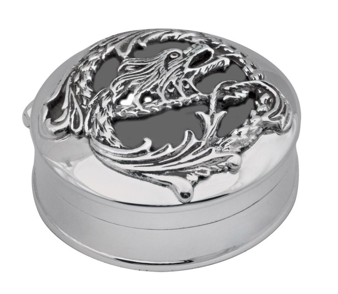 Round Dragon Pill Box 925 Sterling Silver English Hallmarks by ...