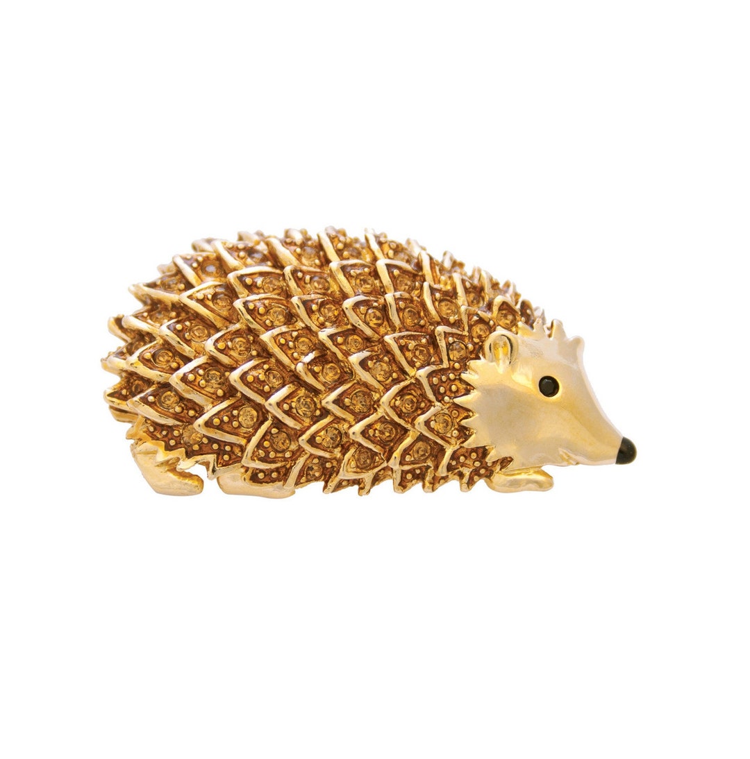 Hedgehog Pin Brooch Gold Plated Metal Alloy Set With Sparkling Czech ...