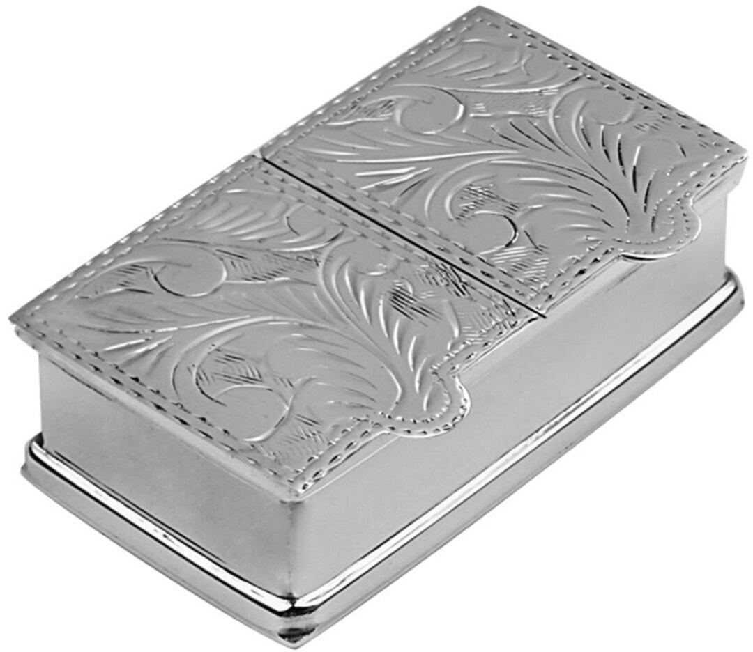 Rectangular Double Compartment Engraved Pill Box 925 Sterling Silver ...