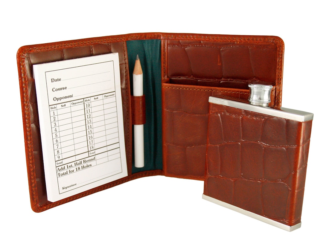 Croco Leather Golf Score Card and Flask Wallet by Jewelaridesigns - Etsy