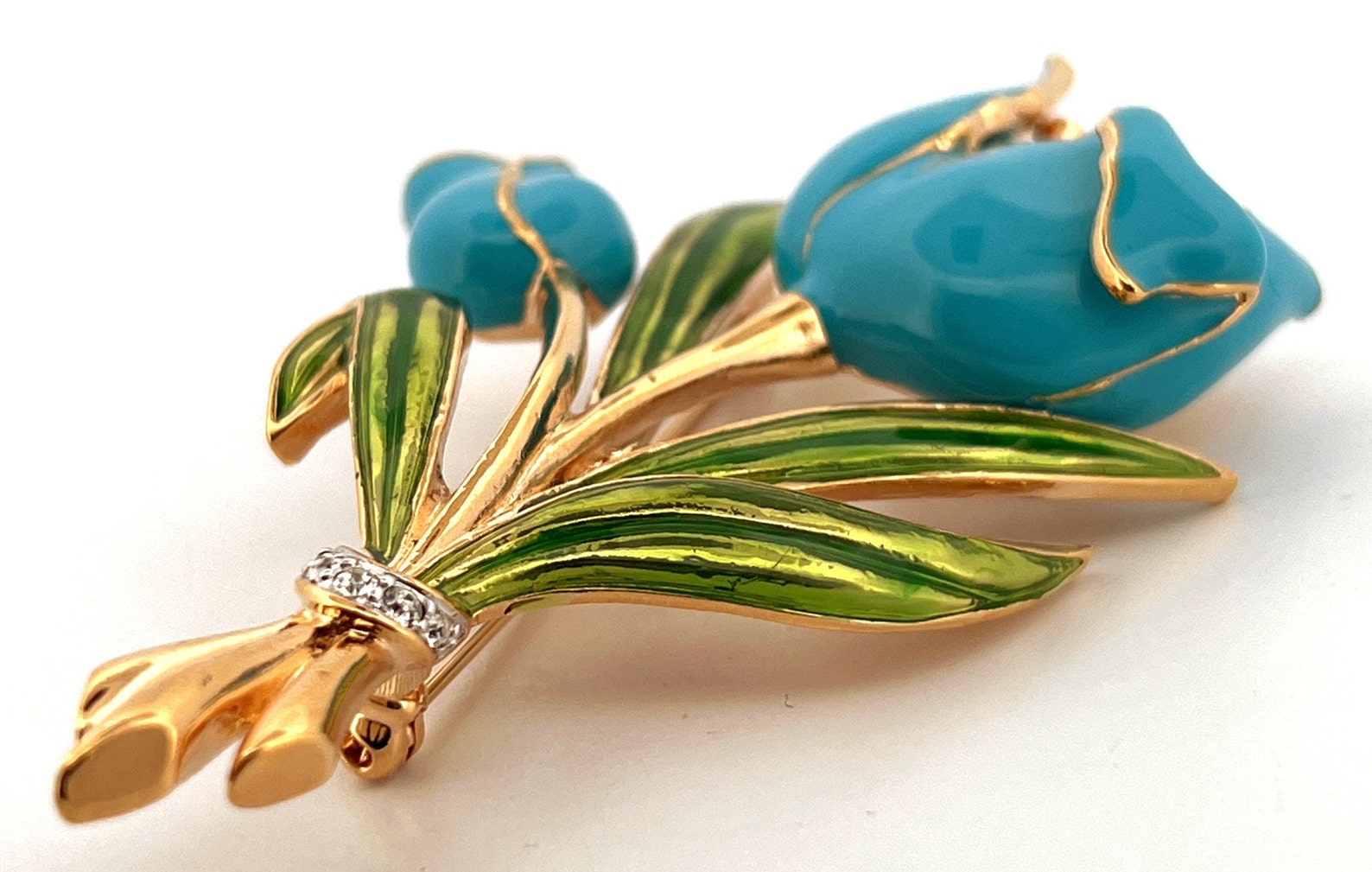 Tulip Pin Brooch Art Deco Style Gold Plated Metal Alloy Set With Enamel ...