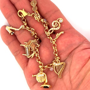 Musical Charm Bracelet Gold Plated Metal Alloy Set With Enamel and ...