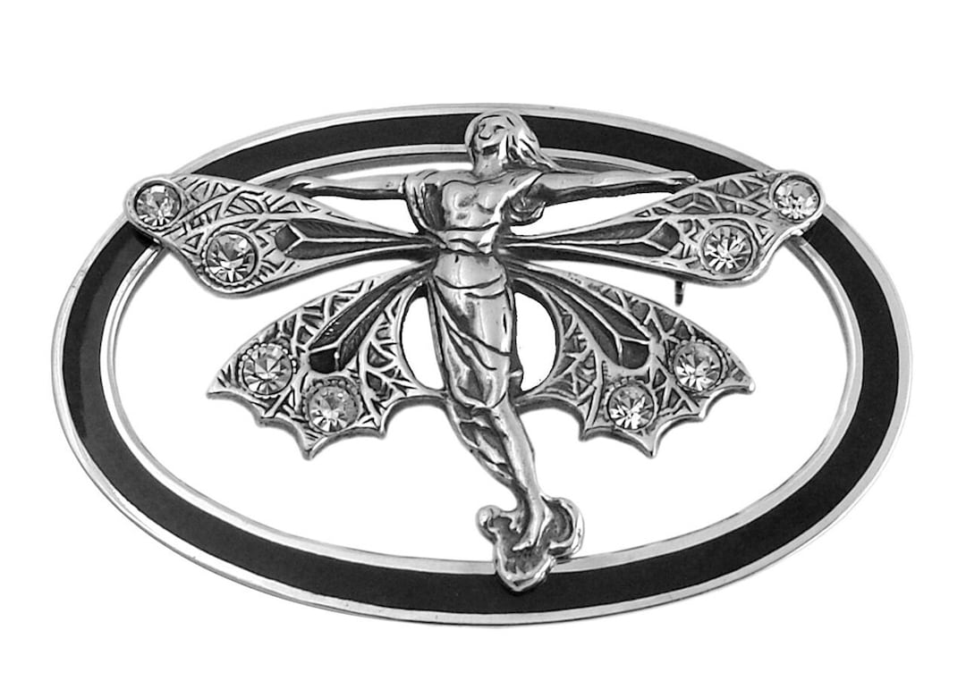 Winged Lady Fairy Pin Brooch Art Nouveau Style 925 Sterling Silver ...