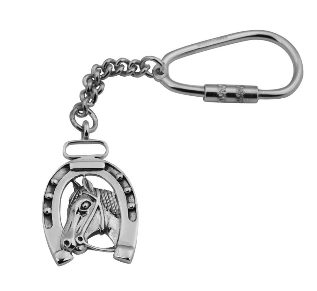 Horse Head in Horseshoe Keyring Victorian Style 925 Sterling Silver ...