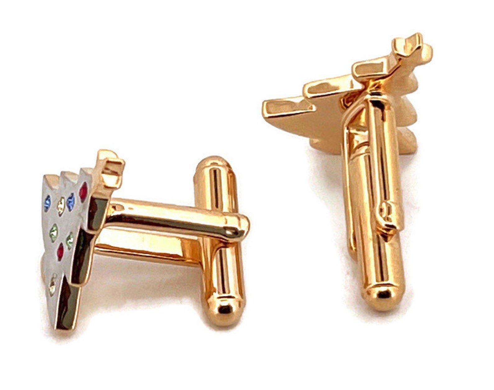 Christmas Tree Cufflinks Gold Plated Metal Alloy Set With Colourful ...