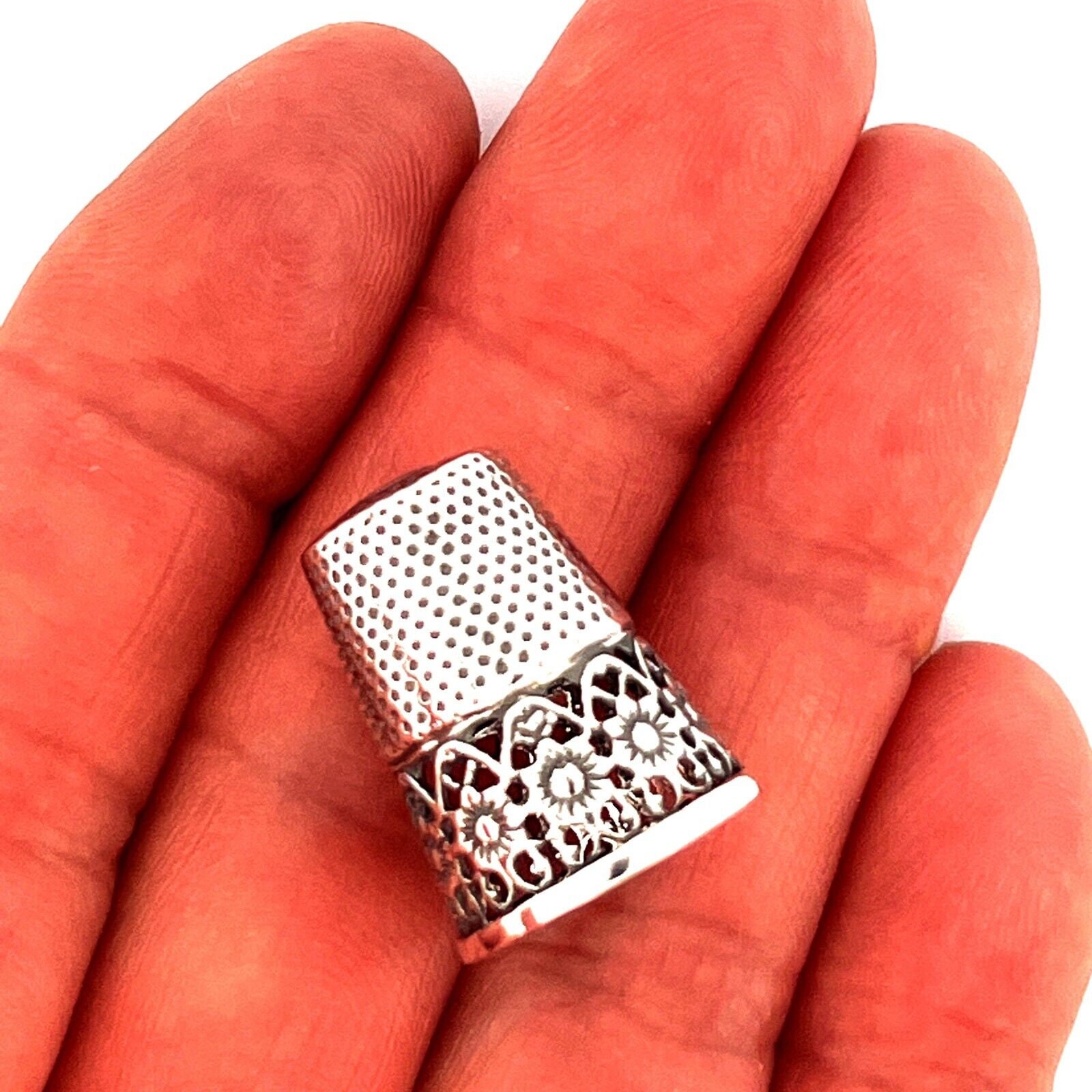 Floral Pattern Victorian Style Thimble Sterling Silver 925 English ...