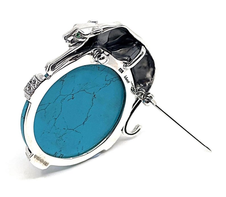 Panther Pin Brooch 925 Sterling Silver Set With Turquoise Marcasite and ...
