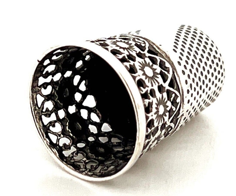 Floral Pattern Victorian Style Thimble Sterling Silver 925 English ...