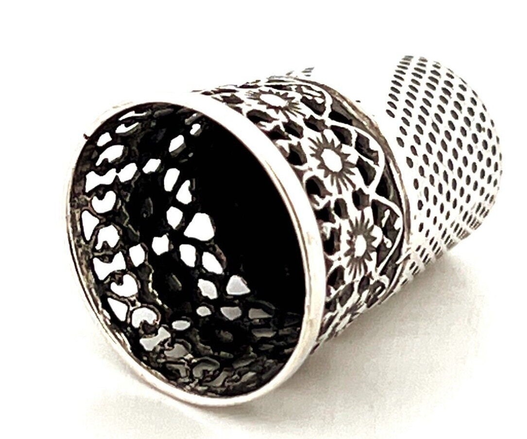 Floral Pattern Victorian Style Thimble Sterling Silver 925 English ...