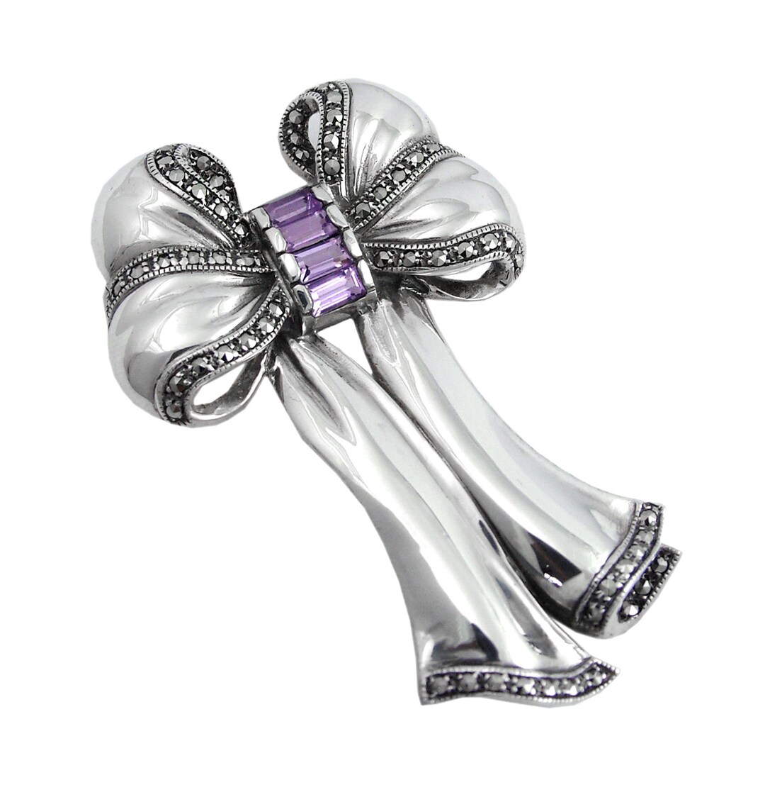 Bow Pin Brooch Victorian Style 925 Sterling Silver English Hallmarks ...