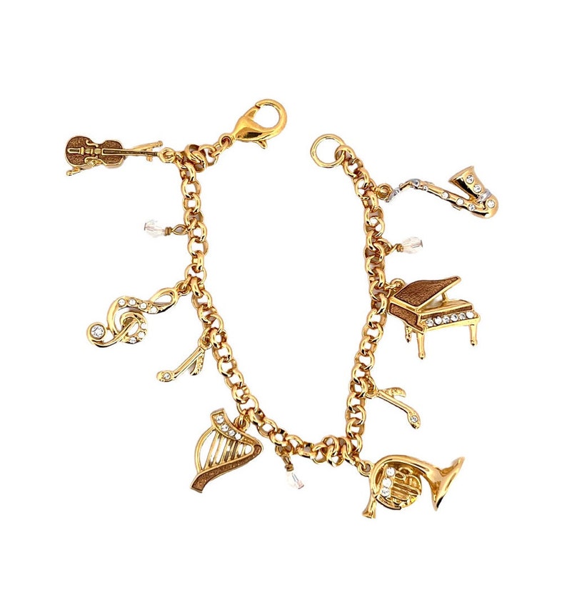 Musical Charm Bracelet Gold Plated Metal Alloy Set With Enamel and ...