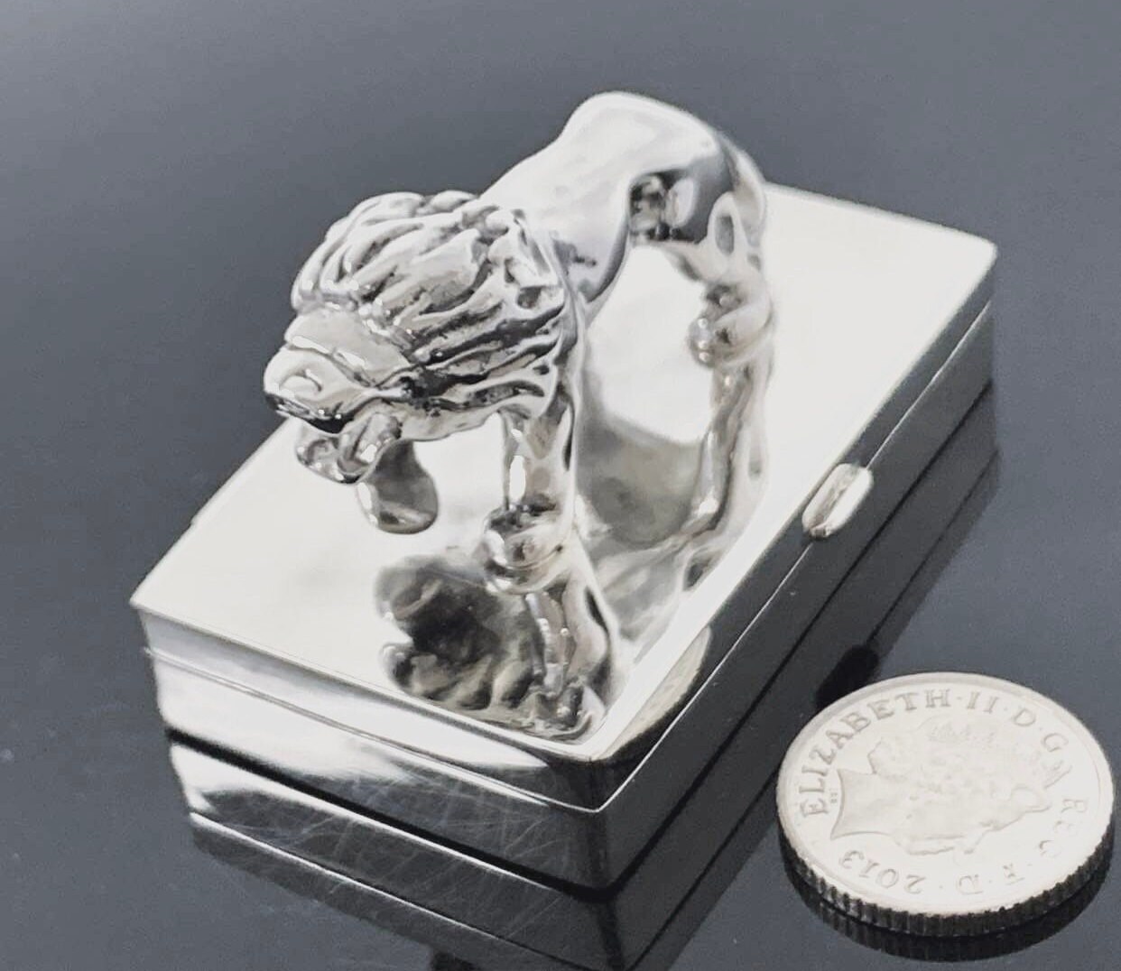 Lion Pill Box Keepsake Victorian Style 925 Sterling Silver English ...