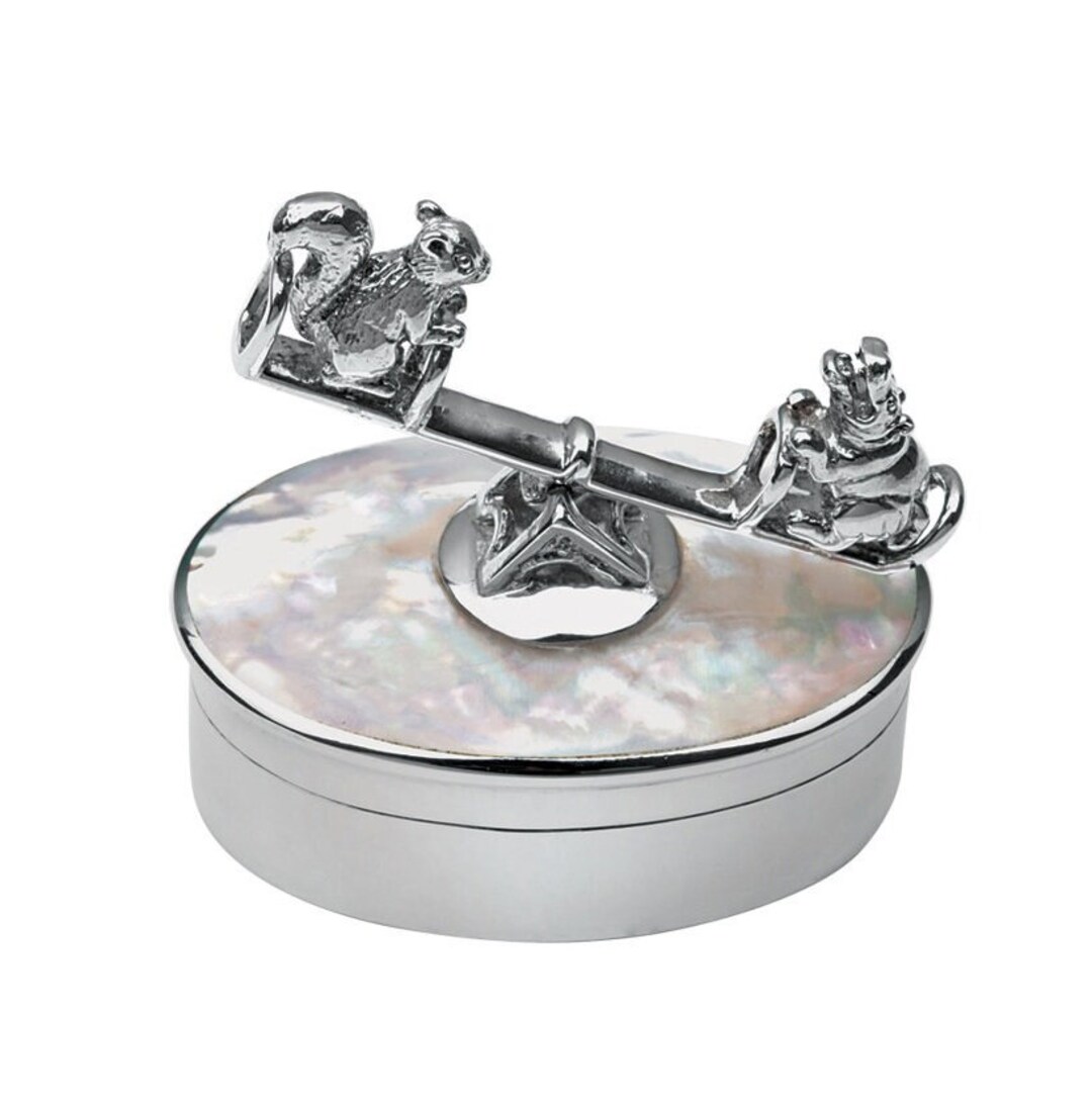 Squirrel and Hippo on Seesaw Pill Box 925 Sterling Silver English ...