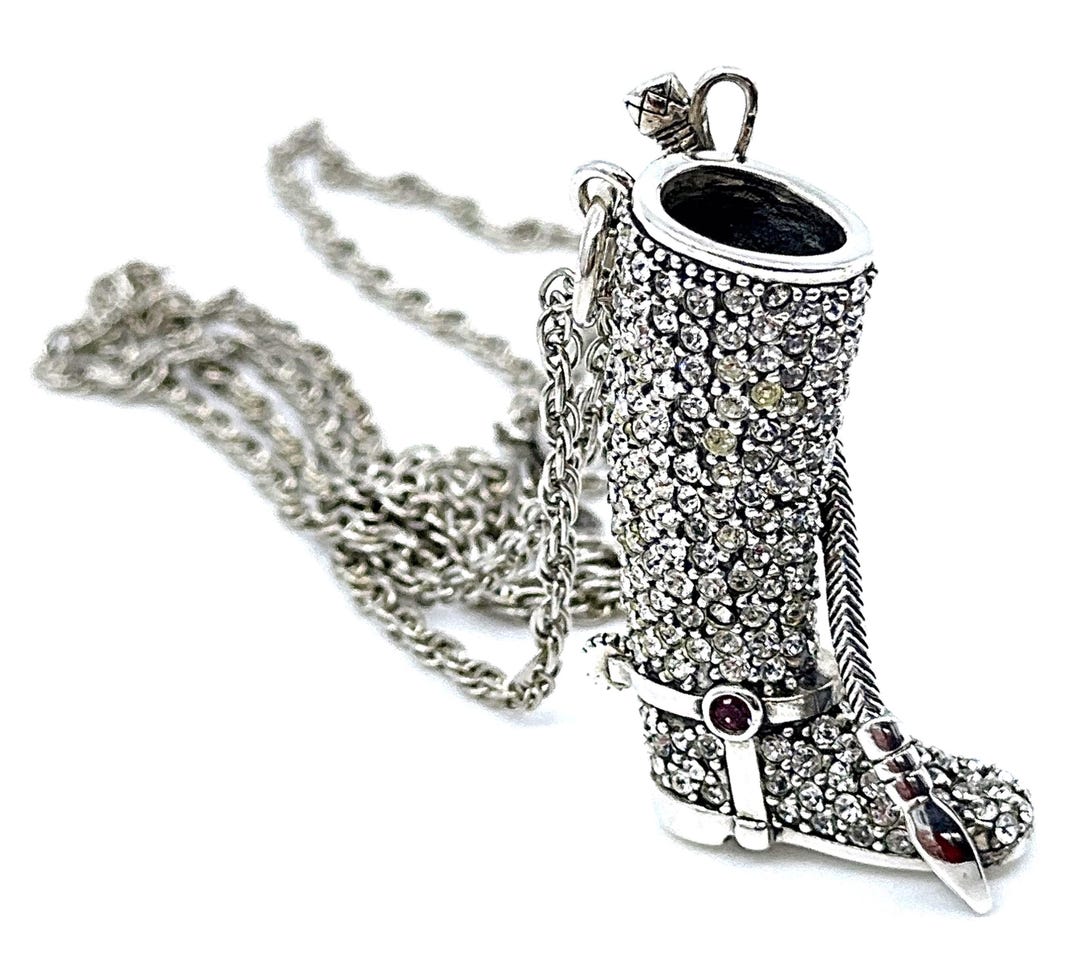 Sterling Silver Riding Boot Pendant, Crystal & Amethyst Equestrian ...