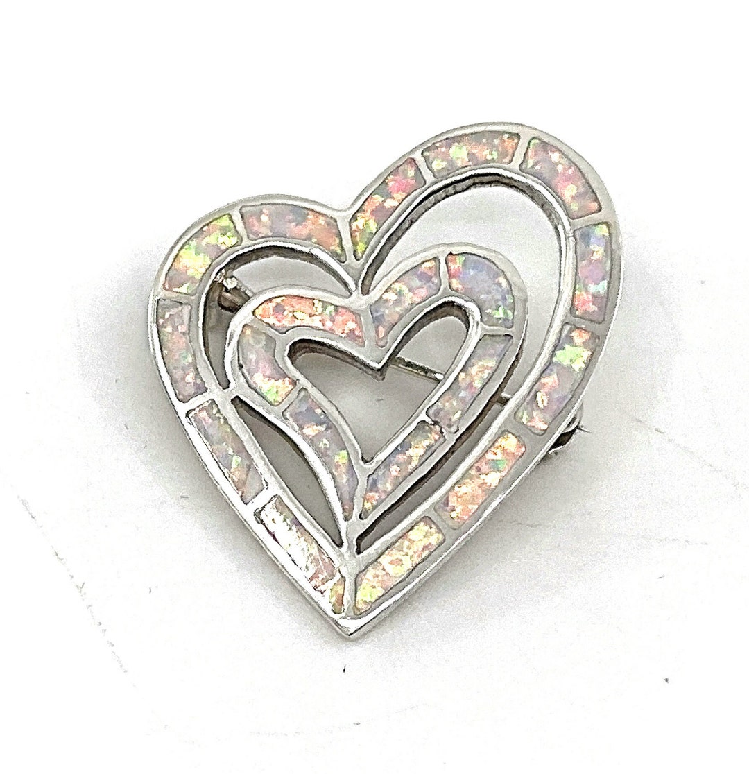 Double Heart Brooch Pin Sterling Silver 925 British Hallmarks Set With ...