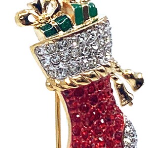 Christmas Stocking Pin Brooch Gold Plated Metal Alloy Set With Enamel ...