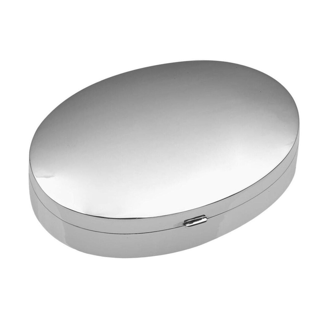 Large Plain Oval Pill Box 925 Sterling Silver English Hallmarks by ...