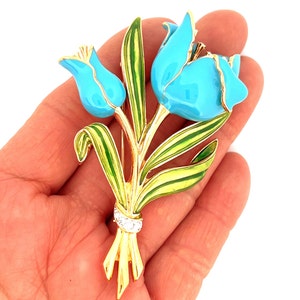 Tulip Pin Brooch Art Deco Style Gold Plated Metal Alloy Set With Enamel ...