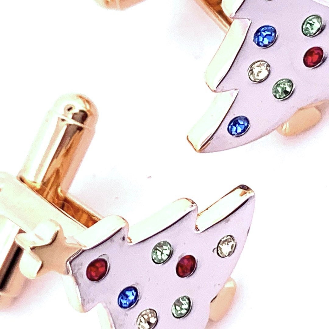 Christmas Tree Cufflinks Gold Plated Metal Alloy Set With Colourful ...