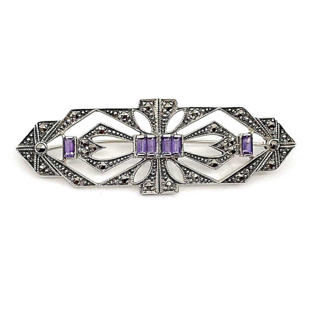 Art Deco Style Brooch Pin Sterling Silver 925 English Hallmarks Set ...